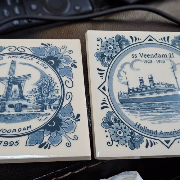 Delft | Accents | Vintage Holland American Line Delft Tile Coasters Set ...